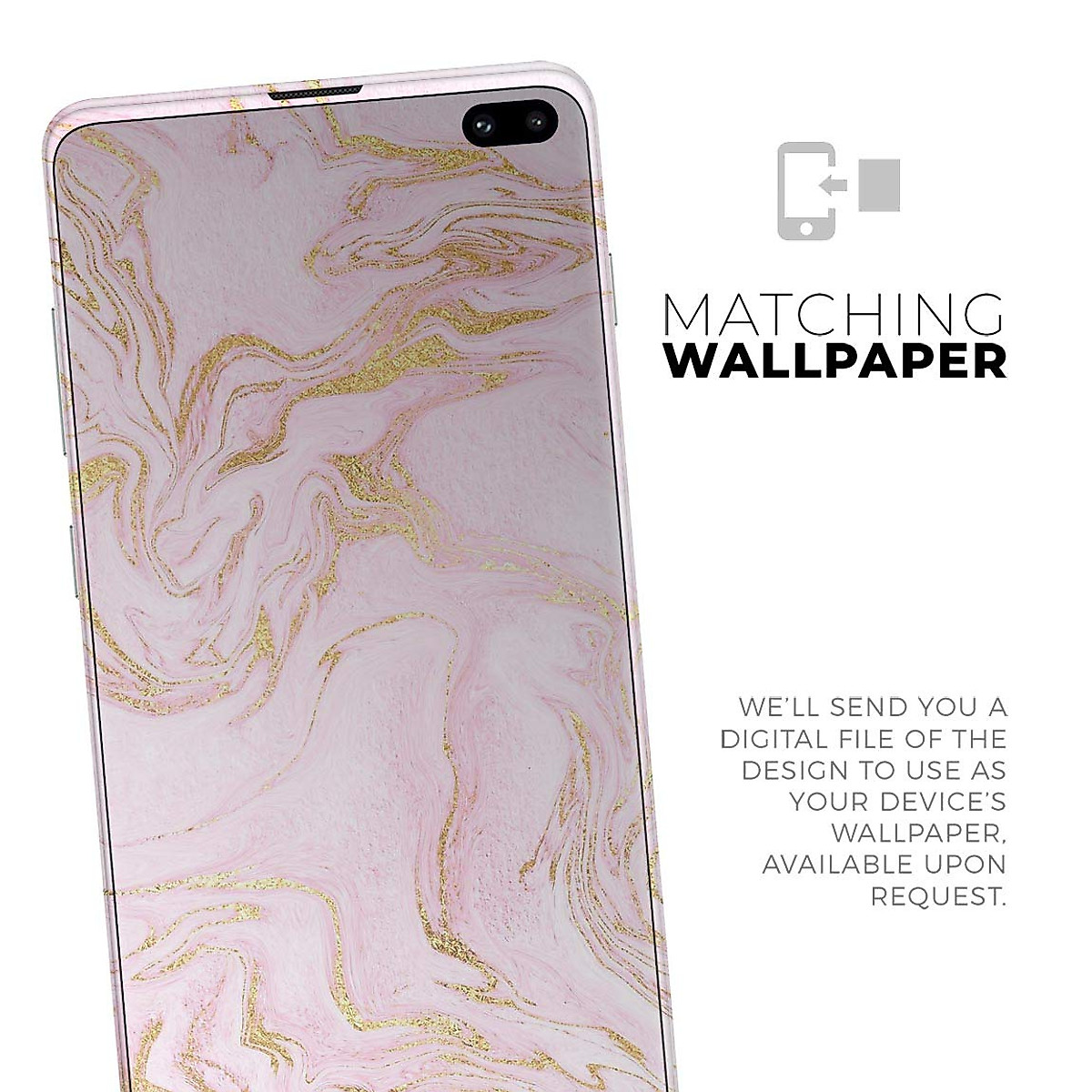 DesignSkinz Rose Pink Marble & Digital Gold Frosted Foil V12 Protective Vinyl Decal Wrap Skin Cover Compatible with The Samsung Galaxy S20 (Screen Trim & Back Glass Skin)