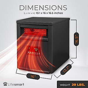 LifeSmart Infrared Quartz Space Heater, 8 Element 1500W Portable Heater with Remote, Black