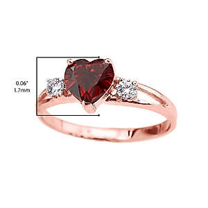 Modern Contemporary Rings 10k Rose Gold Heart Shape Garnet & Rose Topaz Split Shank Three Stone Ring - Size 7