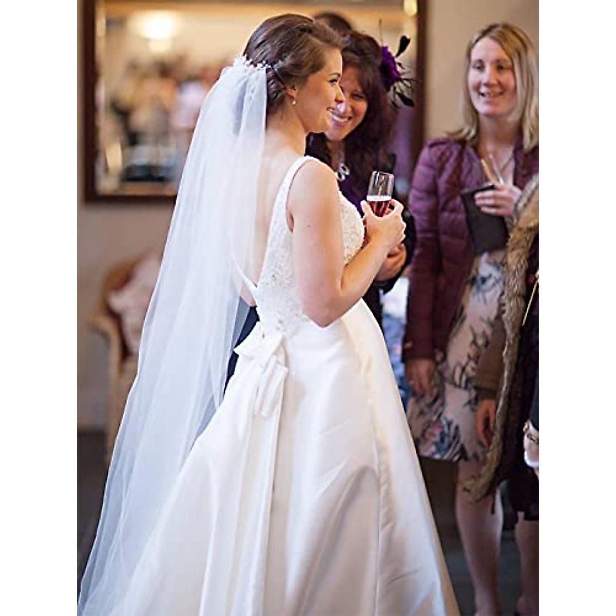 Ursumy Bride Wedding Veil Long Cathedral Veil Drop Veil Simple Soft Tulle Bridal Veils Single 1T/1 Tier (White)