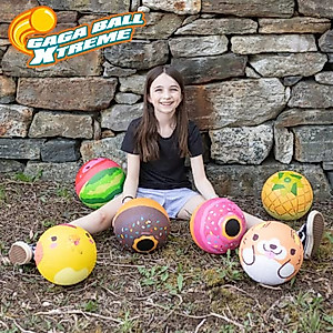 SCS Direct Gaga Fruit Themed Playground Balls (2pk) (8.5 inches) w Air Pump- Durable Grip Rubber Pack for Recess Dodgeball, Kickball, Gagaball Play & School -Fun Kids Summer Camp Outdoor Toys & Gifts