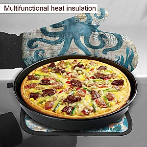 Abucaky Blue Octopus Nautical Map Oven Mitts and Pot Holders Insulated Gloves & Kitchen Counter Safe Mats for Cooking BBQ Baking Grilling (2-Piece Set)