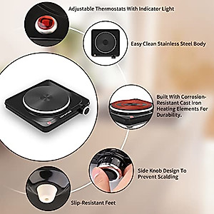 Vayepro Hot Plate, 1500W Portable Electric Stove, Single Electirc Cooktop,Portable Burner for Cooking, Cooktop for Dorm Office Home Camp, UL Listed,Compatible with All Cookware