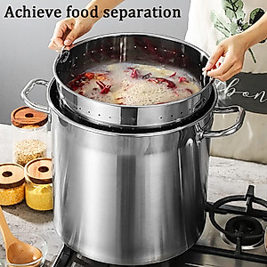 AIZYR 27Qt/45Qt/63Qt Stainless Steel Stock Pot Commercial Heavy Duty Turkey Deep Fryer Crawfish Clam Steamer with Strainer Basket for Soup, Broth & Stock, Chili Casserole,40cm/15.7inch