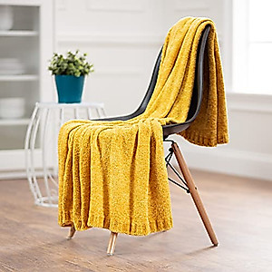 Chanasya Chenille Yellow Knit Throw Blanket - Super Soft Sweature Textured Classy Subtle Shimmer Decorative Knitted Blanket for Sofa Couch Bed Living Room Housewarming Gift (50x65 Inches) Yellow
