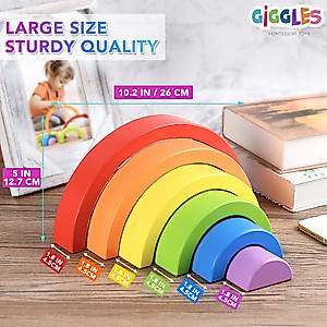 Wooden Rainbow Stacking Toy Playset – 6 Colorful Stacking Blocks & 12 Wooden People, Rainbow Baby Toy, Rainbow Stacker & Brain Development – Rainbow Toy & Puzzle Montessori Rainbow