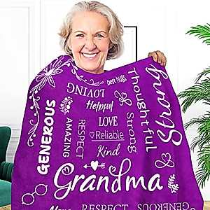Gift for Grandma, Grandma Throw Blanket, Best Grandma Gifts from Grandkids, Grandma Birthday Gifts from Grandchildren, Grandmother Gifts for Mothers Day, Christmas, 50x60 Inch Purple