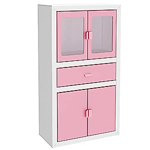 MIOCASA Mini Metal Locker Collectible Furniture Glass Door Display Cabinet for Classroom, School, Home, 14.25" Tall x 7.91" x 3.98" (Pink)