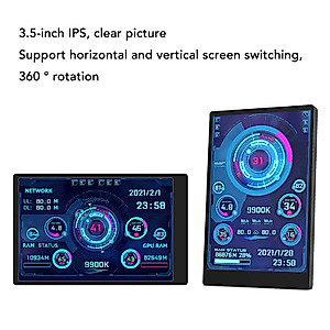 PC Temperature Display Screen, 3.5in IPS USB Mini Screen, PC Sensor Panel, AIDA64 PC CPU RAM Data Monitor, Only Support for Windows System.