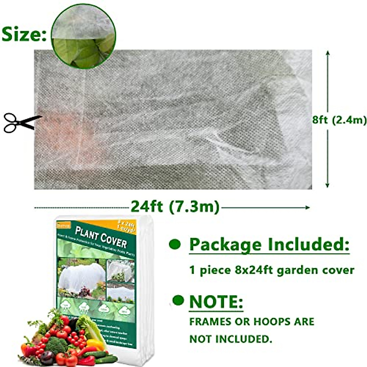 SunKrop Plant Covers Freeze Protection, 1oz/yd² 8x24ft Non-Woven Floating Row Cover Vegetable Shade Cloth for Greenhouse, Garden Winter Blanket for Frost Cold Weather Sun Insect Protection Tarp Wraps