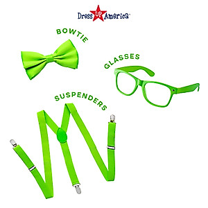 Dress Up America Neon Suspender, Bow-tie, Sunglasses, Accessory Set - Adult and Kids Size Suspenders