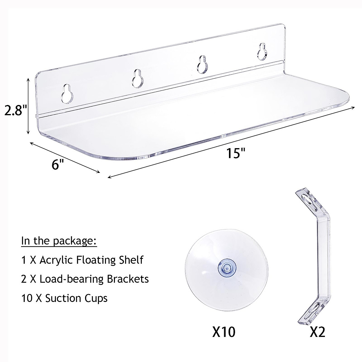 Suwimut Suction Cup Shelf for Plants Window, 15 Inch Window Sill Plant Shelf with Load-Bearing Brackets, 6 Inch Extra Wide Acrylic Windowsill Extender for Succulent Planters, Herb Pots, Indoor Plants