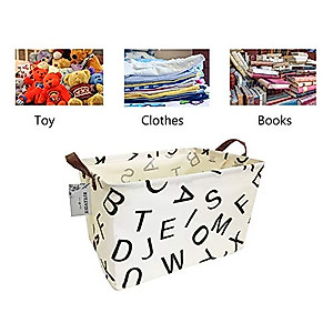 Storage Basket,Nursery Hamper Canvas Laundry Basket Foldable with Waterproof PE Coating Storage for edroom, Closet, Kid's Toys, & Laundry (Alphabet)