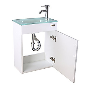 eclife Bathroom Vanity W/Sink Combo, 18.4” for Small Space MDF Modern Design Wall Mounted Vanity Set, Porcelain Ceramic Sink Top, Chrome Faucet (F-A15E01W)