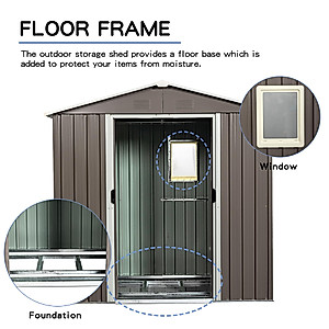 Tzou Outdoor Metal Storage Shed with Window 8ft x 4ft Aluminum Frames Outdoor Storing Tools for Patio Lawn Backyard Trash Cans Grey One Size