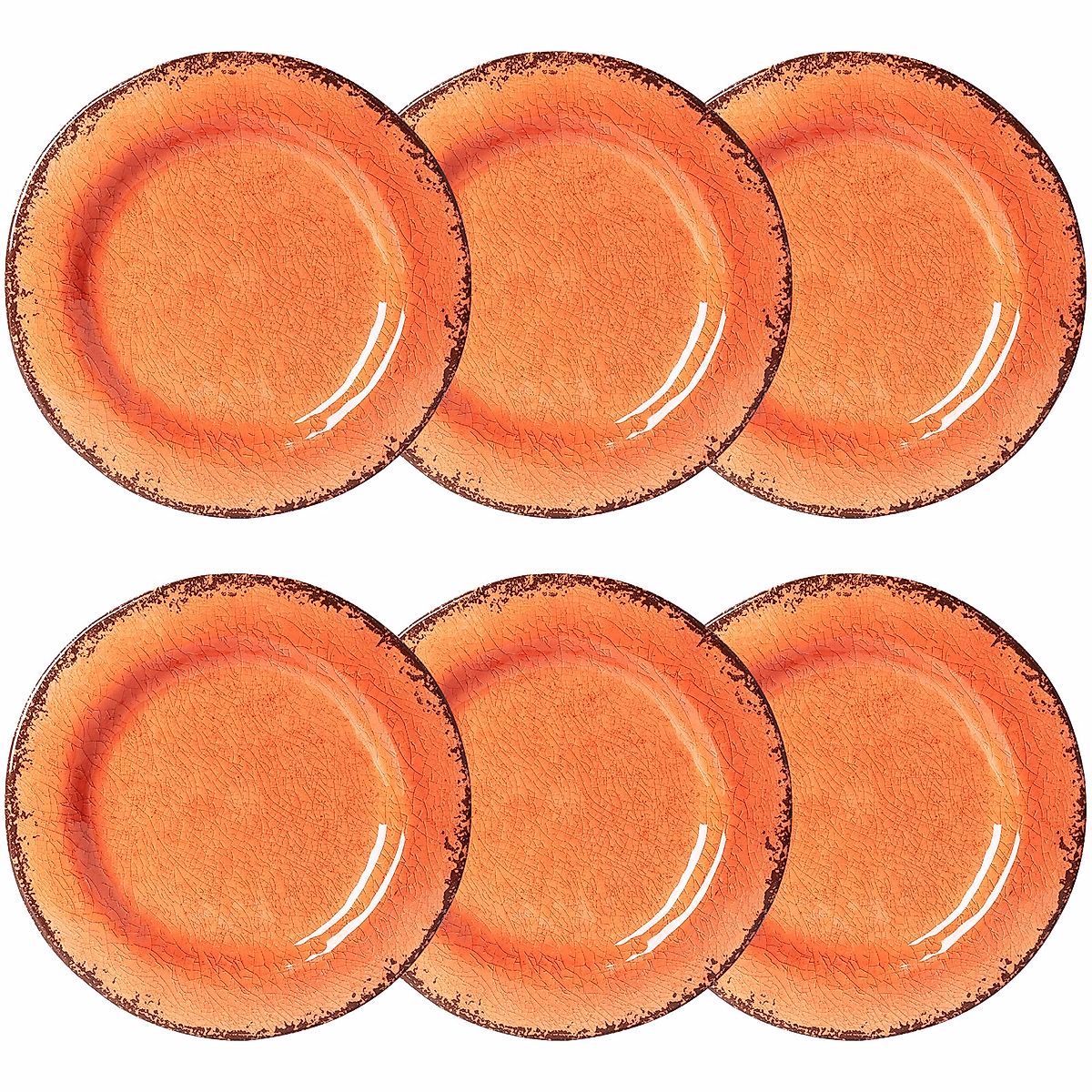 LEHAHA Rustic Farmhouse Melamine Dinner Plates Set of 6, 11 inch Lightweight Camper RV Dishes, Indoor and Outdoor Use, Reusable, Sturdy and Dishwasher Safe, Orange