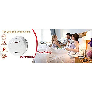 10 Year Battery Smoke Detector Alarm, with Photoelectric Sensor, Auto Test