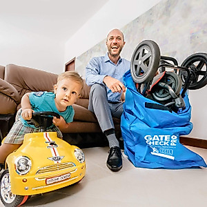 Gate Check PRO XL Double Stroller Bag for Airplane Travel | Extra Large & Ultra Durable Cover | Padded Adjustable Backpack Shoulder Straps | Easy Carrying - Blue