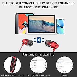Vofolen Bluetooth Headphones Earbuds,Magnetic Wired Earbuds Bluetooth,Lightweight Bluetooth Sports Earbuds with Power Display,Deep Pass Headphones with Mic for Workout Running Jogging Work,Red
