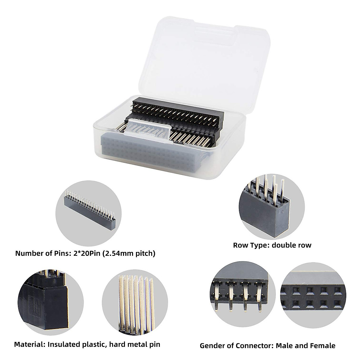 Geekworm 2x20 40 Pin Stacking Female Header Kit for Raspberry Pi 5/4B/3B+/3B/2B/B+/A+/Zero W/Zero 2 W(5 Specifications 10Pcs), Raspberry Pi GPIO Stacking Header/Extender, Raspberry Pi Pico Header Pack