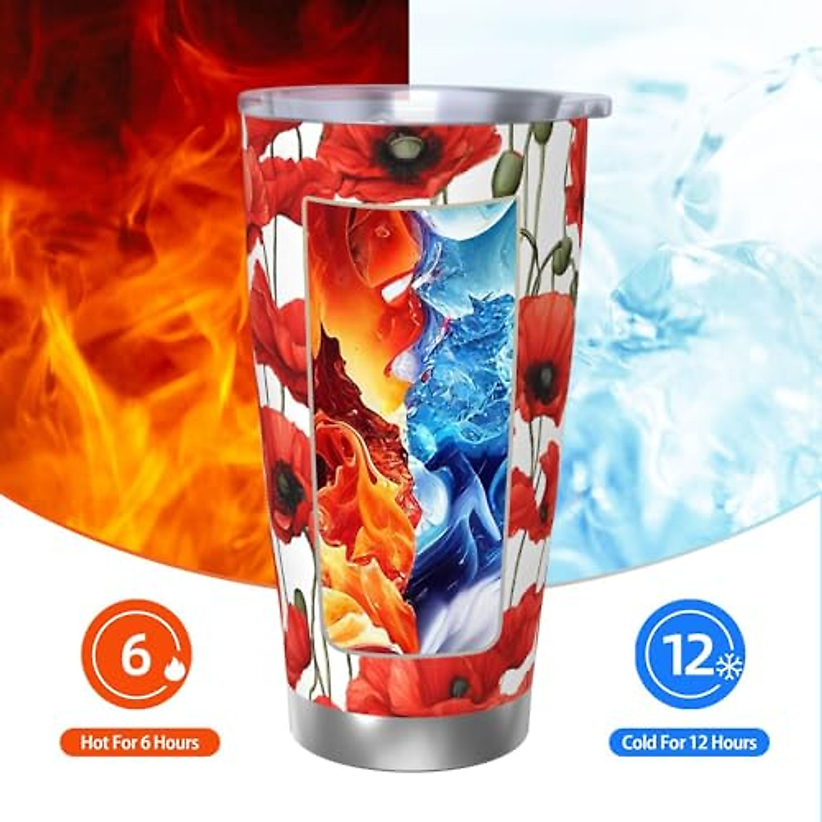 quopvn Red Poppy Flower Print 20oz Car Cup Ps Material Lid, Perfect For Hot & Cold Drinks