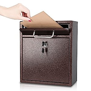 KYODOLED Steel Key Lock Mail Boxes Outdoor,Locking Wall Mount Mailbox,Security Key Drop Box,12Hx 10.51Lx 4.68W Inches,Bronze Large