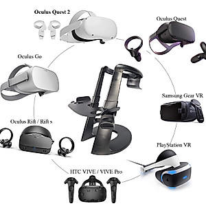 VR Stand for Oculus Quest 2, VR Headset Display Holder and Controller Holder Mount Station with Cable Velcro Strap for Oculus Quest/Quest 2/Rift/Rift S/GO/HTC Vive/Vive Pro/Play Station VR