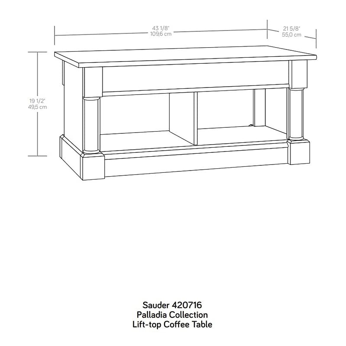 Sauder Palladia Lift Top Coffee Table, Vintage Oak finish