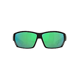Costa Del Mar Men's Tuna Alley Polarized Rectangular Sunglasses, Matte Black/Copper Green Mirrored Polarized-580G, 62 mm