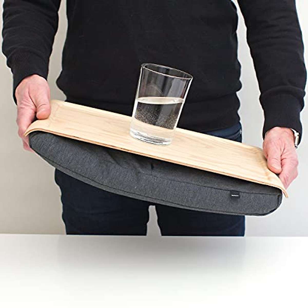 bosign Mini Multi-Purpose Laptray, Anti-Slip, Ash Wood with Salt and Pepper Gray Cushion