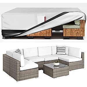 Patio Furniture Covers Waterproof for Outdoor Table - 420D Heavy Duty Fabric Patio Table Covers - Fit as Outdoor Dining Table Cover and Patio Coffee Table Covers (110"L x 84"W x 28"H )