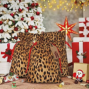 Leopard Printchristmas Drawstring Gift Bag, Linen Drawstring Gift Bag, Reusable Drawstring Gift Bag, Used For Christmas, Birthday, Wedding Supplies