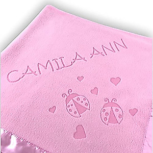 Custom Catch Personalized Girl Pink Baby Blanket Gift with Flower, Ladybug, Bee or Butterfly