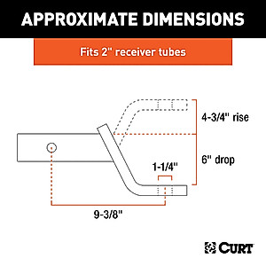 CURT 45336 Class 4 Trailer Hitch Ball Mount, Fits 2-Inch Receiver, 10,000 lbs, 1-1/4-Inch Hole, 6-Inch Drop, 4-3/4-Inch Rise