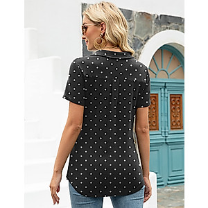 Black Collared Shirts for Women V Neck Golf Polos Short Sleeve Tunic Tops Business Casual Blouse Office Polka Dot L