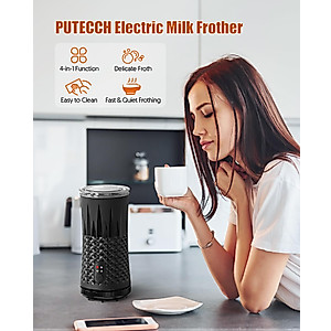 PUTECCH Milk Frother, 4-in-1 Milk Frother and Steamer, Electric Milk Frothers for Coffee, Auto Shut-Off Hot & Cold Foam Maker and Milk Warmer with Temperature Control for Latte, Cappuccino, Macchiato