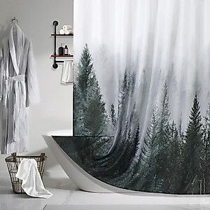 ORTIGIA Misty Forest Shower Curtains,Nature Shower Curtain,Woodland Shower Curtain,Fantasy Fog Magic Winter Tree Bath Curtain for Bathroom,Waterproof Polyester Fabric 72" Wx72 L-with Hooks