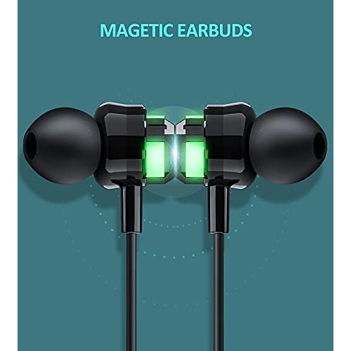 TNTOR Neckband Bluetooth Headphones with Microphone, Wireless Headphones Bluetooth 5.0 with Bright Green LED Ambient Light, Ultra Low Latency, Sweatproof for Gaming Running Sport
