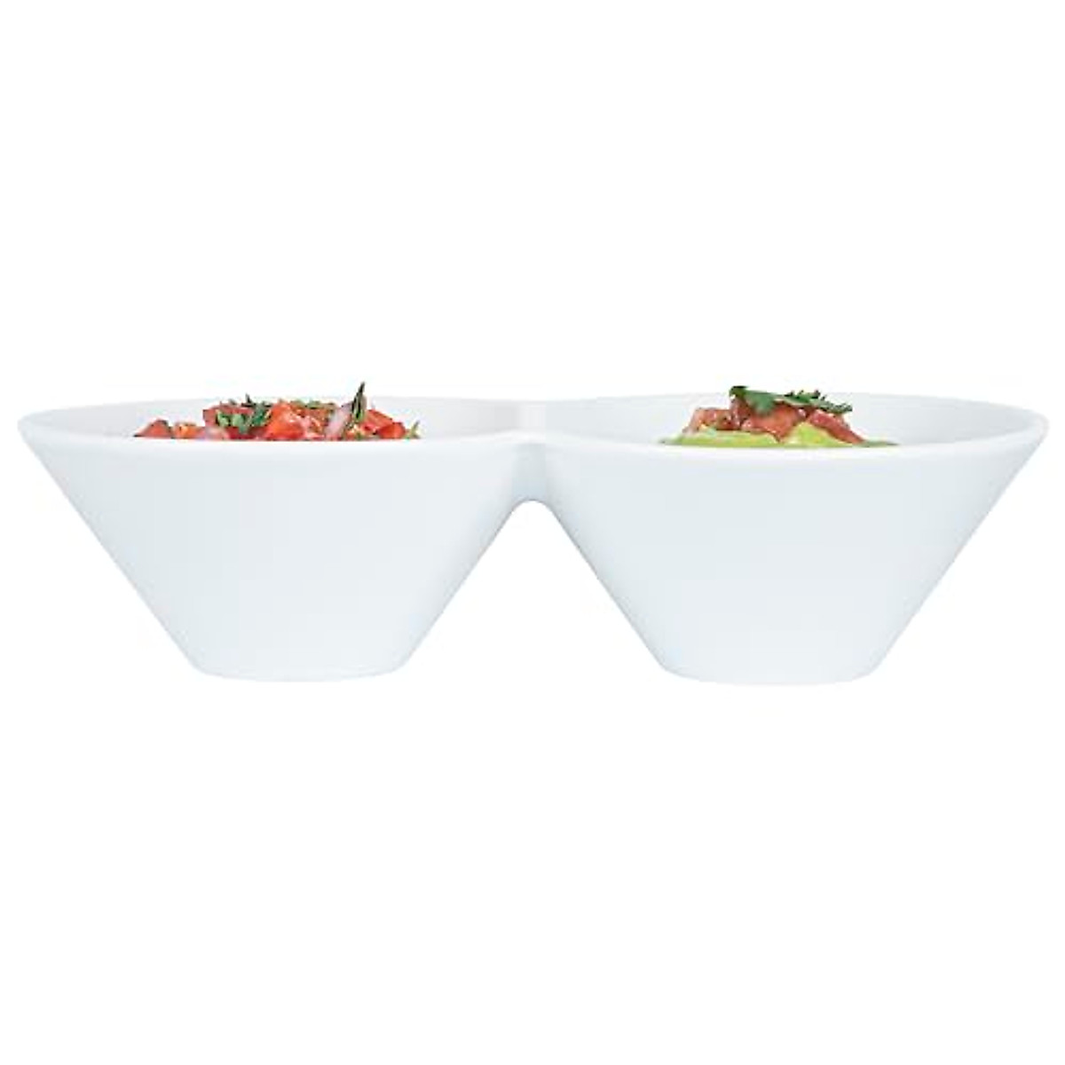 Restaurantware 9.1 x 4.9 x 2.3 Inch Double Dip Bowls 1 Microwave-Safe Condiment Server - 2 Compartments Microwave-Safe White Porcelain Dip Tray Dishwasher-safe For Snacks Relish Condiments Or Toppings