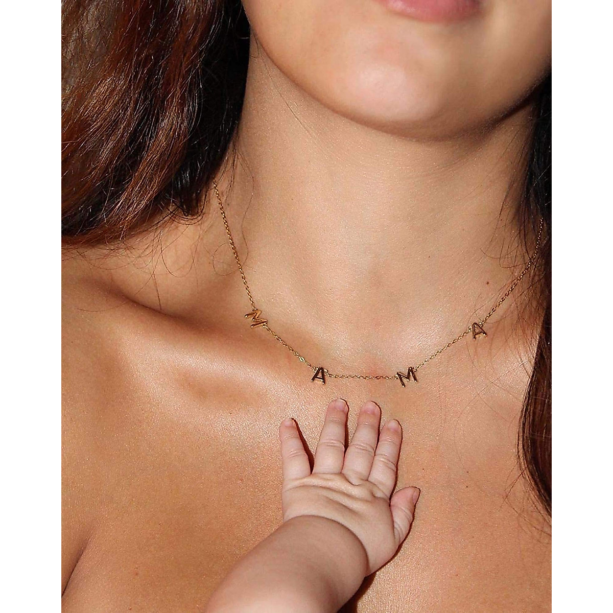 RWQIAN Gold Mama Necklace for Women Mama Pendant Necklace Gifts for New Mom,Mom To Be Necklace Gift for First Mother's Day Mom's Birthday Expecting Mom Gifts