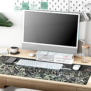 PULAIXIN 4 in 1 Desk Mat, Large Mouse Pad Wrist Support Set, Keyboard Wrist Rest with Non-Slip Rubber Base, Ergonomic Design for Office Gaming Desk Accessories-Night Garden-L8
