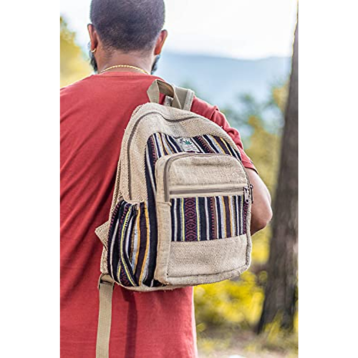 Fwosi Hippie Backpacks - Unisex Hemp Bookbag for School, Day Hiking & Travel - Lightweight, Multi-Pocket, 5 Compartments for Books, Purse, Wallet, Everyday Accessories - Handmade Crafts from Nepal