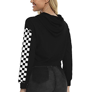 Zaprada Women's Cute Black Cropped Hoodie Sweatshirt Pullover Long Sleeve Print Casual Crop Tops Sweatshirt for Teen Girls Black Small