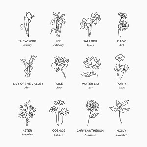 STORYJEWELLERY Gold Layered Necklaces for Women, Birth Flower Necklace, 18K Gold Plated layering Herringbone Snake Paperclip Chain Coin Choker Pendant Jewelry Gifts for Women, Dainty Gold Necklace Set