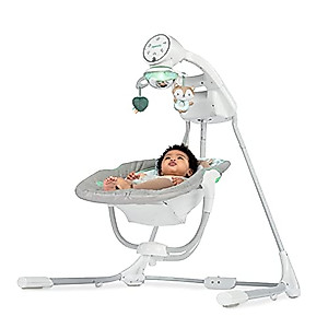 Ingenuity InLighten 5-Speed Baby Swing - Swivel Infant Seat, 5 Point Safety Harness, Nature Sounds, Lights - Kitt Fox