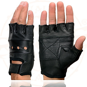 Milwaukee Leather SH216 Men's Black Leather Gel Padded Palm Fingerless Motorcycle Hand Gloves W/Breathable ‘Open Knuckle’ - Large