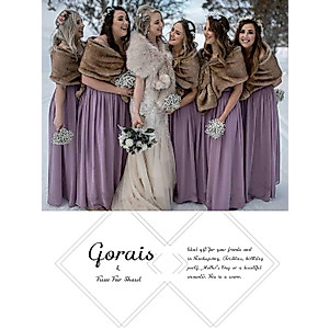 GORAIS Women's Wedding Faux Fur Shawls and Wraps Bridal Fur Scarf Stoles with Brooch for Bride and Bridesmaids (US 4-14(S-M), A Brown)