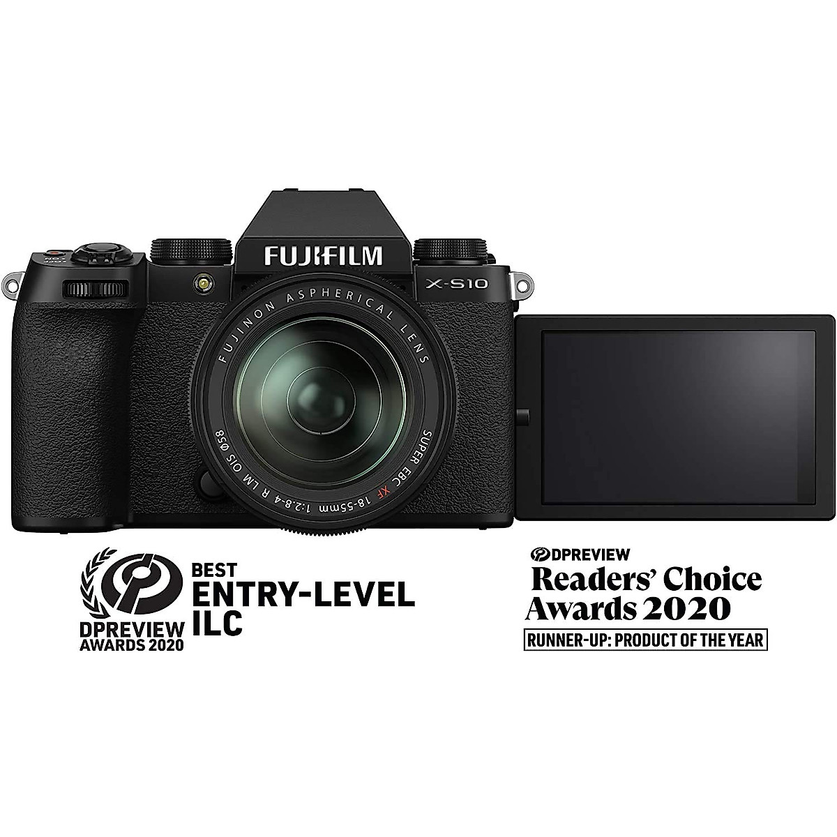 Fujifilm X-S10 Mirrorless Digital Camera with XF18-55mm Lens + 64GB SDXC Card + Peak Design Strap + LED Light + More | Fuji X-S10 with XF18-55mm Lens Kit
