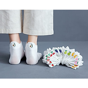 Joylife Fruit Embroidered Ankle Socks Cute Low Cut Socks for Women, Ladies, Girls, Fruit Heel Embroidered 10 Pack