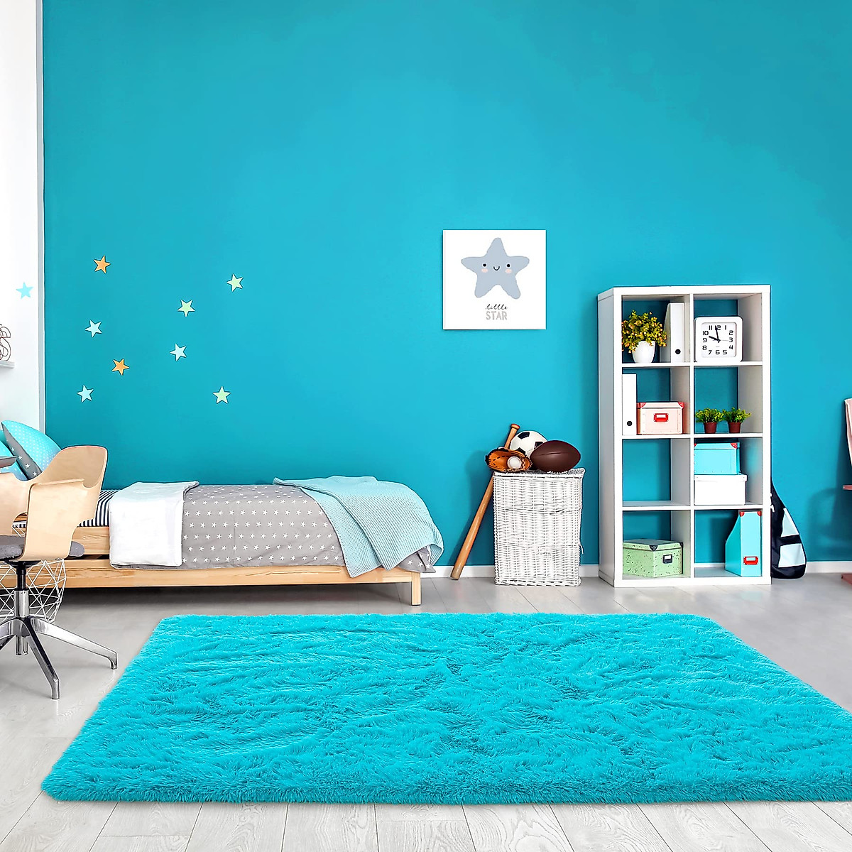 Noahas Fluffy Teal Blue Rug for Living Room 8x10 Area Rugs,Thick Plush Shag Rug,Large Living Room Rugs,Big Fuzzy Carpet,Shaggy Rugs for Bedroom,Soft Comfy Kids Rugs Nursery Rug Living Room Decor